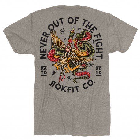 Men workout t-shirt ROKFIT grey NEVER OUT OF THE FIGHT model